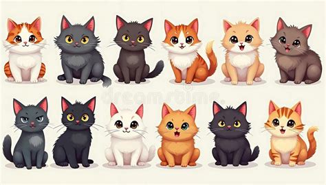 Adorable Cartoon Kittens Collection Graphic Illustration Stock