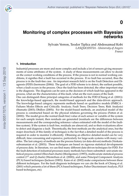 Pdf Monitoring Of Complex Processes With Bayesian Networks
