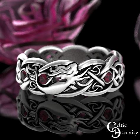 Ruby Irish Mermaid Ring Sterling Mermaid Wedding Ring Ruby Celtic Siren Ring Scottish Mermaid