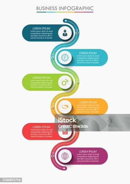 비즈니스 데이터 시각화 추상 배경 템플릿을 위해 설계된 타임 라인 인포 그래픽 아이콘 6에 대한 스톡 벡터 아트 및 기타 이미지 6 세로 구도 인포그래픽 Istock