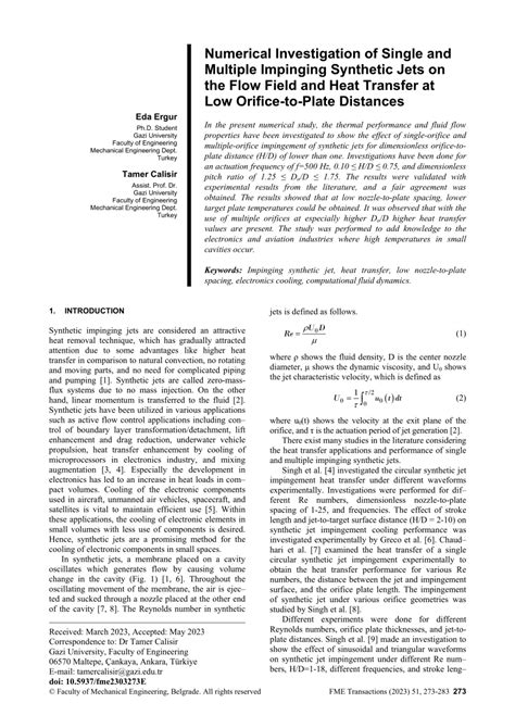 Pdf Numerical Investigation Of Single And Multiple Impinging Synthetic Jets On The Flow Field