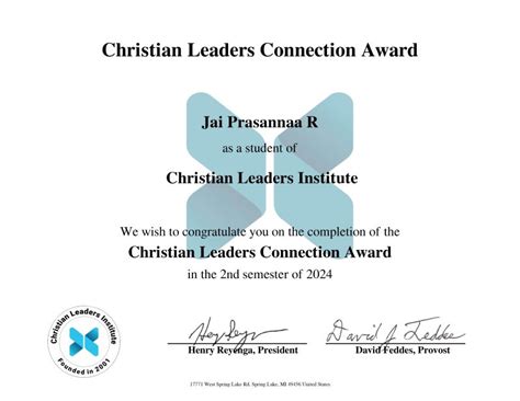 completed christian leaders connection course jai prasannaa r posted