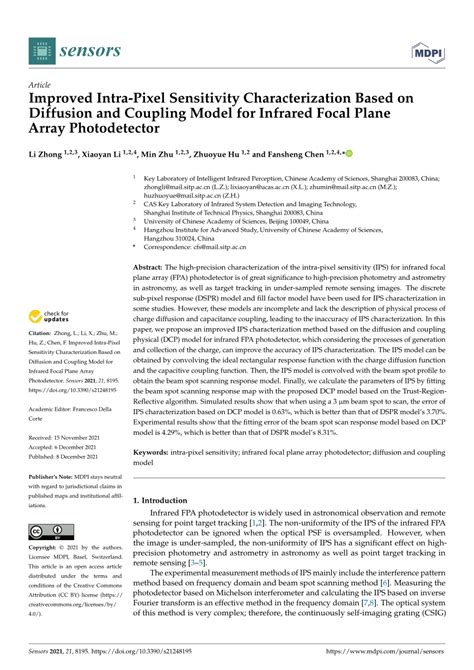 Pdf Improved Intra Pixel Sensitivity Characterization Based On Diffusion And Coupling Model