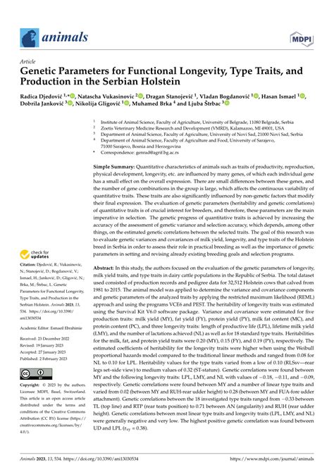 Pdf Genetic Parameters For Functional Longevity Type Traits And Production In The Serbian