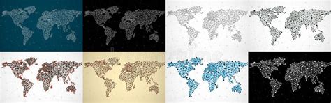 Set Of Abstract Polygonal World Maps With Dots And Lines Network