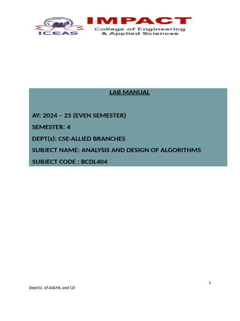 Analysis And Design Of Algorithms Lab Manual 1 Pdf Vertex Graph