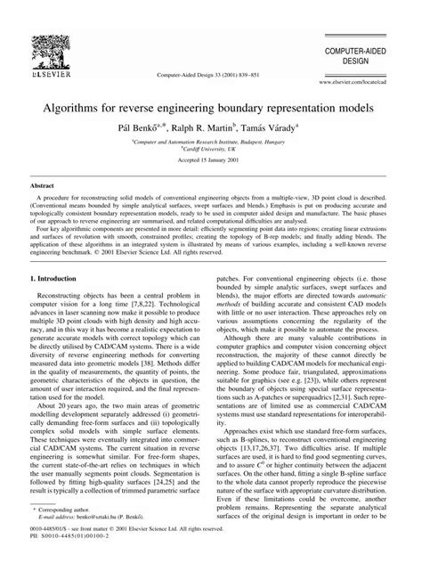 Pdf Algorithms For Reverse Engineering Boundary Representation Models Dokumentips