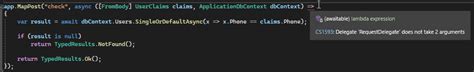 C Delegate Requestdelegate Does Not Take 2 Arguments Aspnet