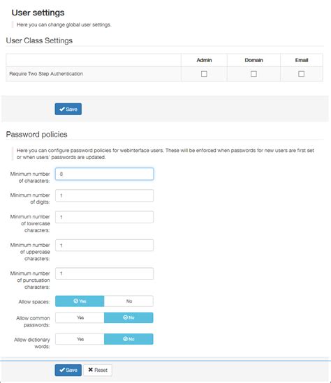 Manage User Settings