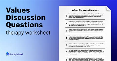 Values Discussion Questions Worksheet Therapist Aid