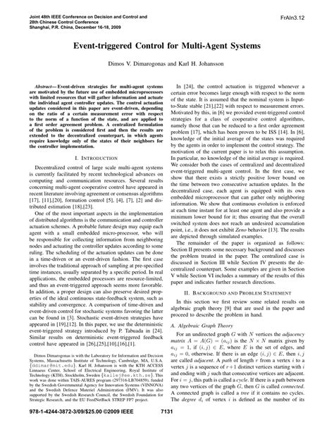 Pdf Event Triggered Control For Multi Agent Systems