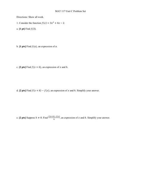 Solved MAT Unit C Problem Set Directions Show All Work Chegg