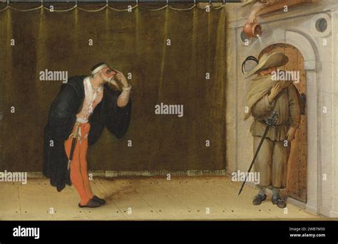 Sebastian Vrancx A Commedia Dellarte Scene With Pantalone And A