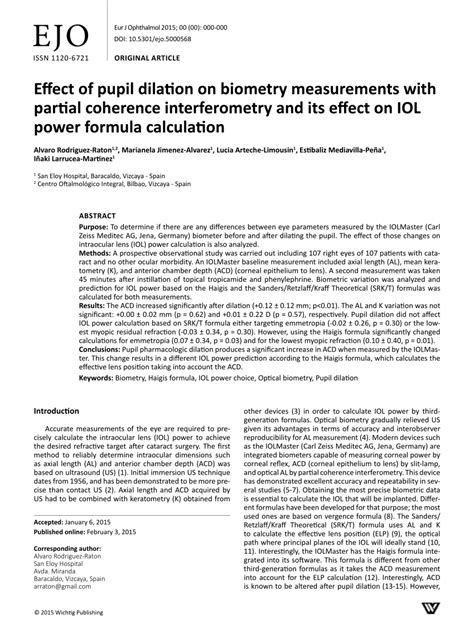 Pdf Effect Of Pupil Dilation On Biometry Measurements With Partial
