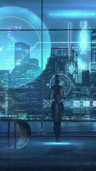 a sci fi plot with an android and an array of medical data 3d render