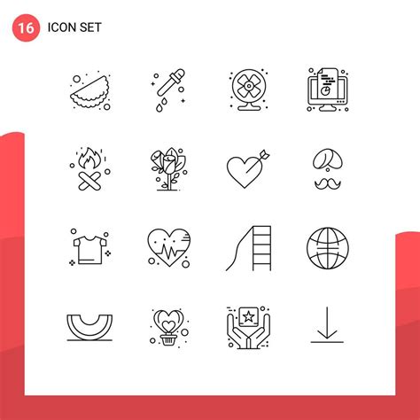 Set Of 16 Vector Outlines On Grid For Canada Fire Fan Document Monitor Editable Vector Design