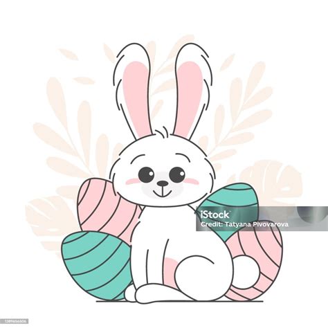 토끼와 달걀 부활절 카드 행복한 부활절 인사말 카드 및 템플릿 벡터 일러스트레이션 초대장 카드 메뉴 전단지 배너 포스터 바우처를 위한 귀여운 디자인 레이아웃 달걀과 토끼 귀