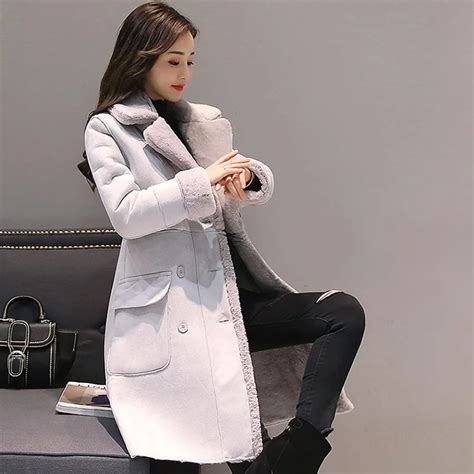 Женское замшевое меховое зимнее пальто модное плотное длинное пальто из искусственной овчины