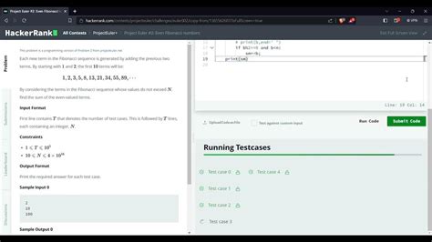 Project Euler 2 Even Fibonacci Numbers Hacker Rank Solutions Youtube