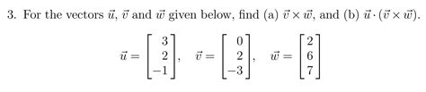 Solved For the vectors ū ū and û given below find a Chegg com