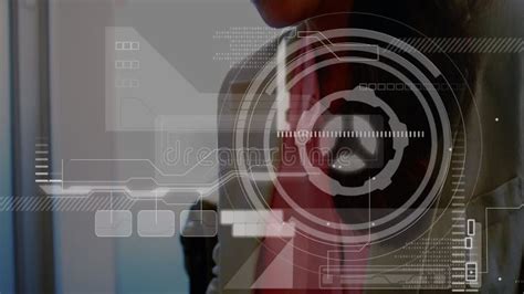 Animation Of Arc Reactor With Loading Bars Over Latino Woman Writing On