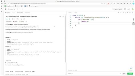 Leetcode 1876 Substrings Of Size Three With Distinct Characters