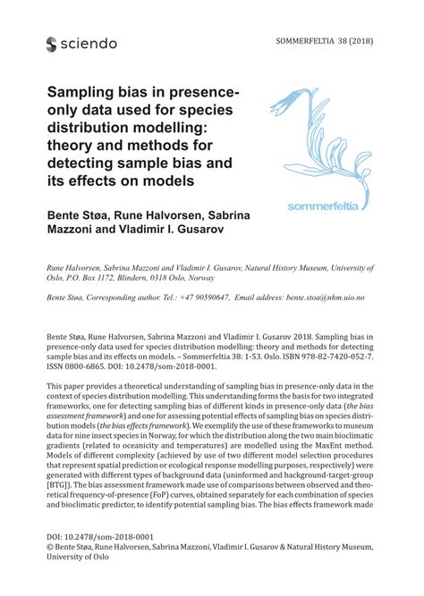 PDF Sampling Bias In Presence Only Data Used For Species Distribution Modelling Theory And