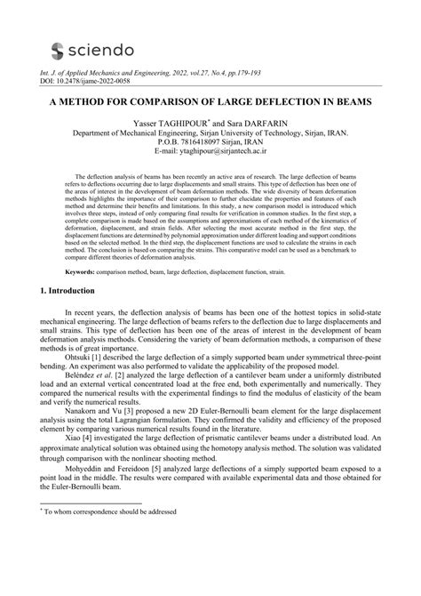 Pdf A Method For Comparison Of Large Deflection In Beams