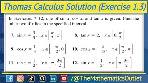 Thomas Calculus Exercise 1 3 Q7 To Q12 Values Of Trigonometric Functions Lec 44 YouTube
