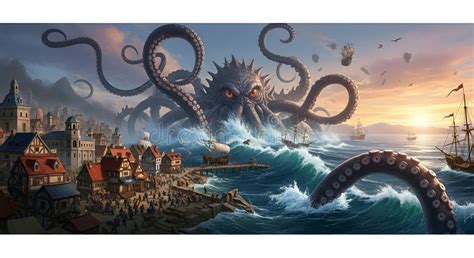 Kraken S Wrath Giant Octopus Assaults Coastal Town As Ships Flee In