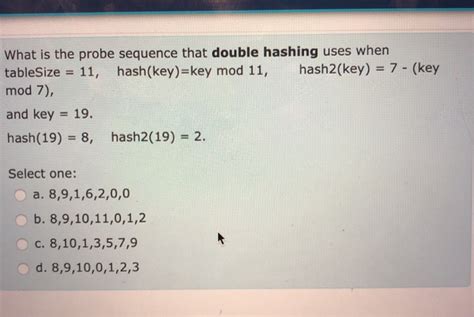 Solved What Is The Probe Sequence That Double Hashing Uses