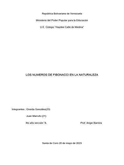 Los Números De Fibonacci En La Naturaleza Y Los Sistemas Nano Estructurados Artificiales Pdf
