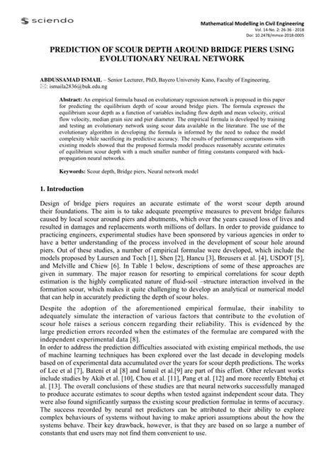 Pdf Prediction Of Scour Depth Around Bridge Piers Using Evolutionary