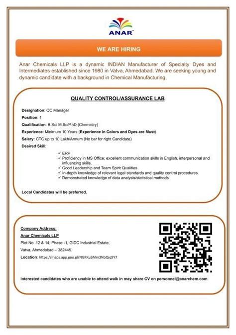 Prakash Parekh On Linkedin Requirements Qc Qa Chemical Dyes Colors Ahmedabad Qcmanager