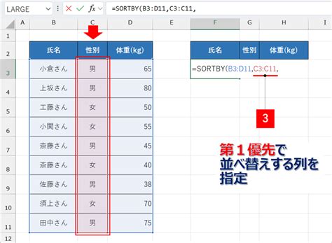 【エクセル】sortby関数で複数の列を並べ替えする方法。データの追加も自動で対応 Excelの森
