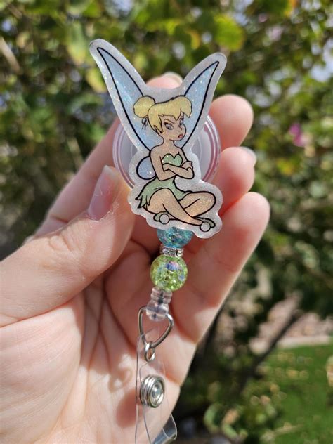 Tinkerbell Pouting Glitter Badge Reel Retractable Permanent Badge Reel Tinkerbell Fairy Pixie