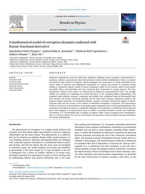 Pdf A Mathematical Model Of Corruption Dynamics Endowed With Fractal