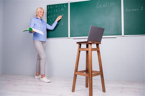 매력적인 자신감 넘치는 여성 대학 강사가 학생들과 함께 원격으로 재료 강의를 설명하는 사진 교사 교육 관련 직업에 대한 스톡 사진 및 기타 이미지 교사 교육 관련 직업