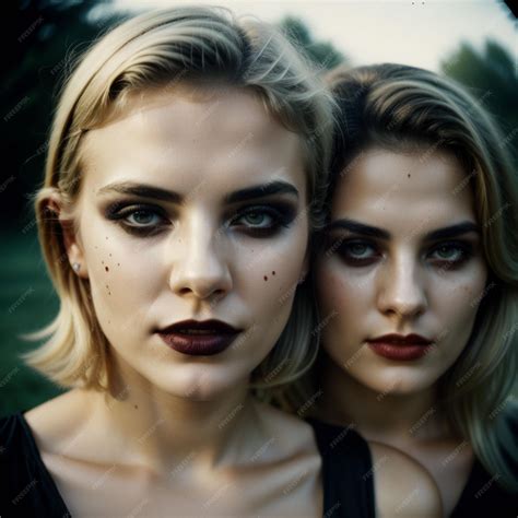 Premium Ai Image Gothic Blonde Girls With Short Hair And Dark Makeup