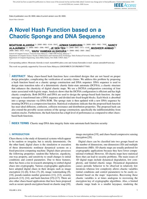 Pdf A Novel Hash Function Based On A Chaotic Sponge And Dna Sequence