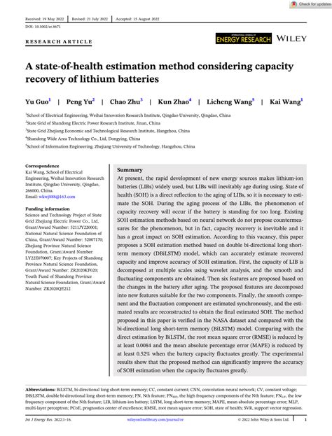 Pdf A State‐of‐health Estimation Method Considering Capacity Recovery