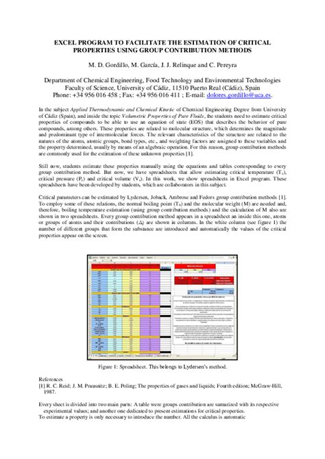 Pdf Excel Program To Facilitate The Estimation Of Critical Properties Using Group Contribution
