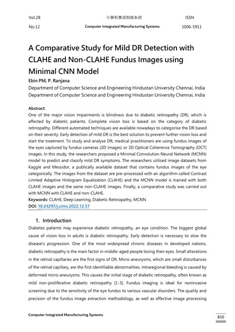 PDF A Comparative Study For Mild DR Detection With CLAHE And Non