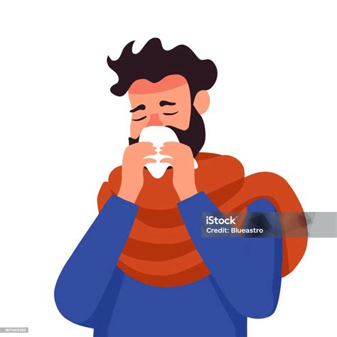 재채기 남자 개념 벡터 그림입니다 손수건으로 재채기를 하는 남자 아픈 놈이 재채기 계절 알레르기 감기와 독감에 대한 스톡 벡터 아트 및 기타 이미지 Istock
