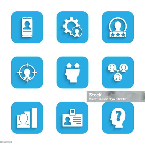 사용자 설정 식별 배지 물음표와 머리 프로젝트 팀 베이스 생산적인 인간 사냥 계정 화면 만들기 및 모바일 이력서 아이콘 벡터