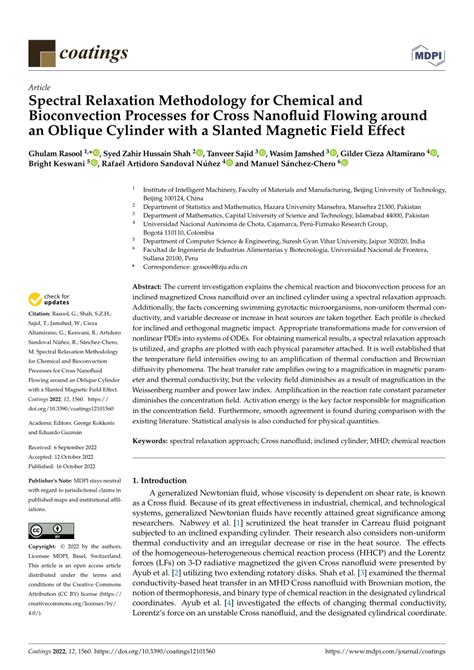 Pdf Spectral Relaxation Methodology For Chemical And Bioconvection Processes For Cross