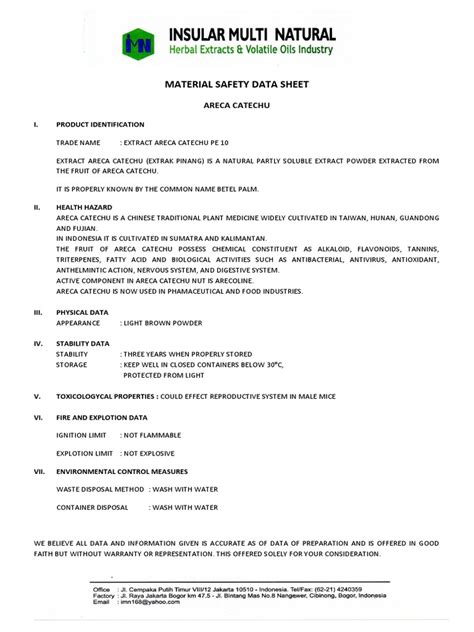 Msds Pinang Pdf Technology And Engineering