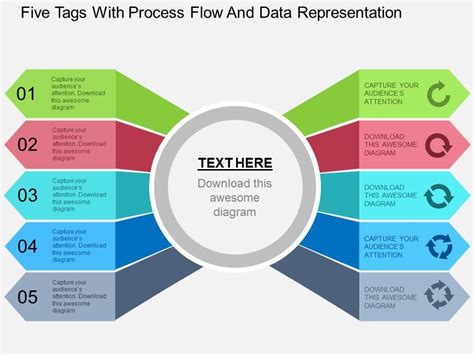 Five Tags With Process Flow And Data Representation Flat Powerpoint Design PowerPoint