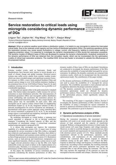 Pdf Service Restoration To Critical Loads Using Microgrids Considering Dynamic Performance Of Dgs