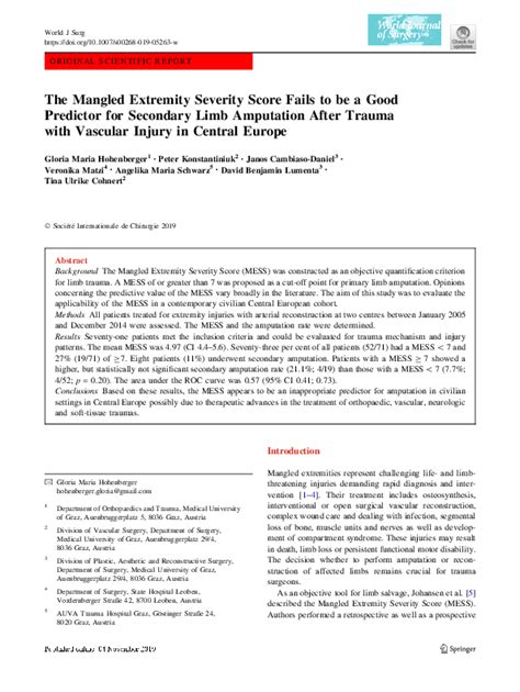 Pdf The Mangled Extremity Severity Score Fails To Be A Good Predictor For Secondary Limb
